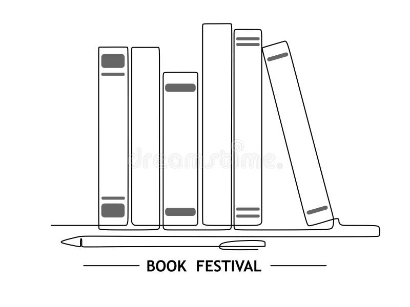 Continuous Line Drawing with Books and Text Book Festival Stock Vector ...