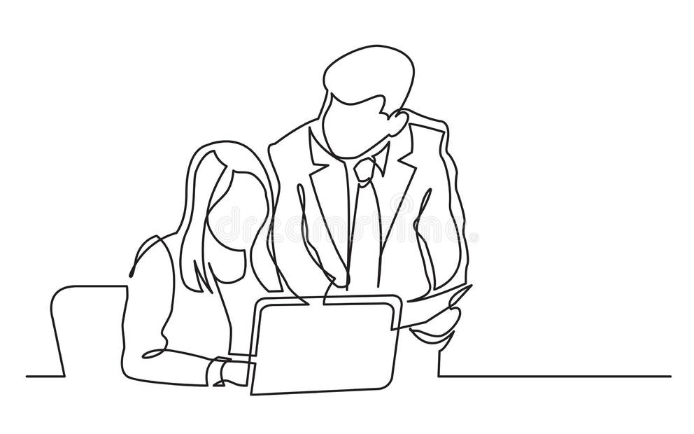 Continuous Line Drawing of Boss and Employee Discussing Work Task Stock ...