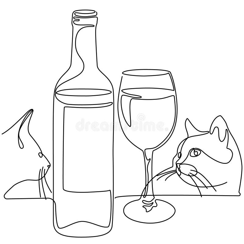 Continuous Line Drawing Bottle Of Wine Vector Illustration Stock Vector Illustration Of