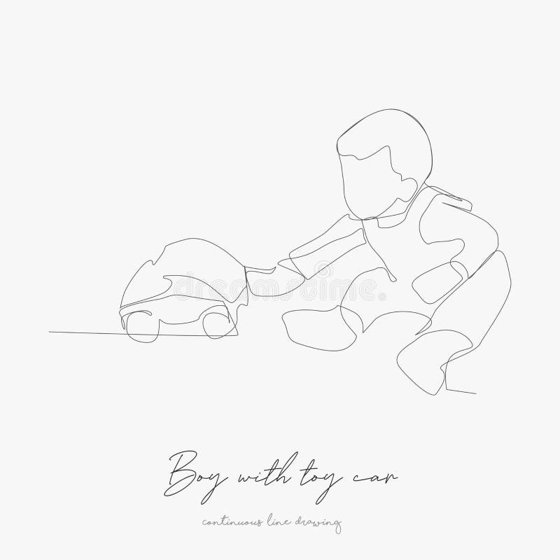 Continuous Line Drawing. Boy with Toy Car. Simple Vector Illustration ...