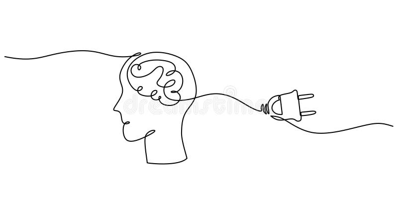 Continuous Line Drawing of Brain with Electrical Plug for Education and ...