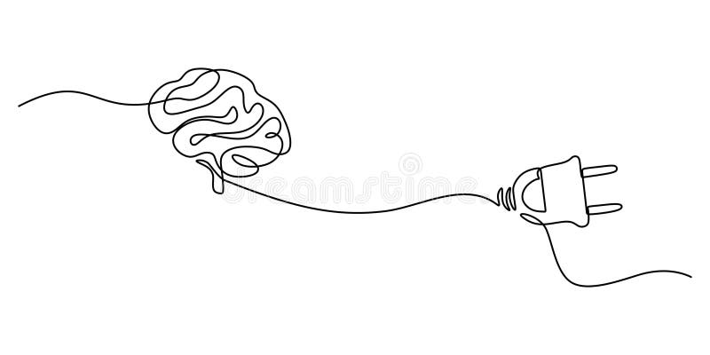 Continuous Line Drawing of Brain with Electrical Plug for Education and ...