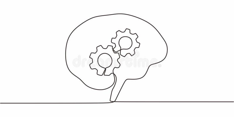 Continuous Line Drawing Brain Filled Gears. Critical Thinking Business ...