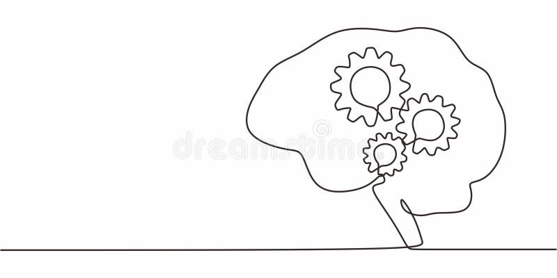 Continuous Line Drawing Brain Gears Inside. Analytical Thinking ...