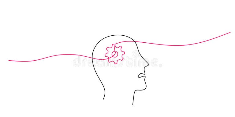 Continuous Line Drawing Brain Gears Inside. Intellectual Effort Problem ...