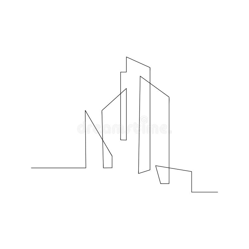 Continuous Line Drawing of Building Cityscape. Isolated Sketch Drawing ...