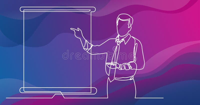 Continuous Line Drawing of Business Coach Showing on Presentation ...