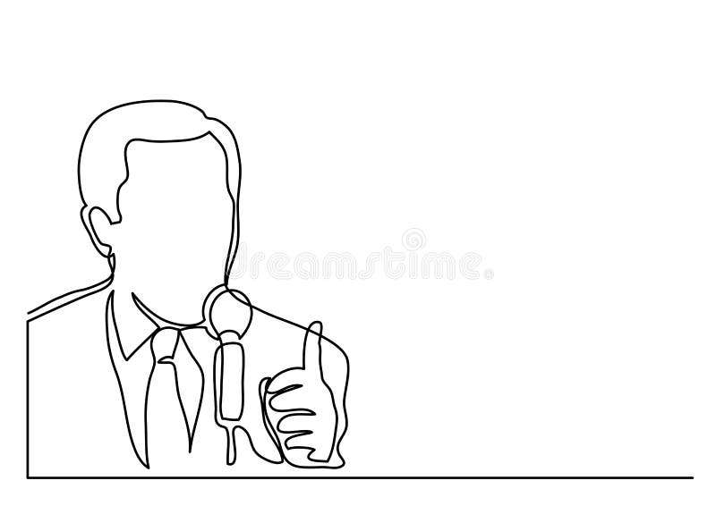 Continuous Line Drawing of Business Coach Speaking with Microphone ...