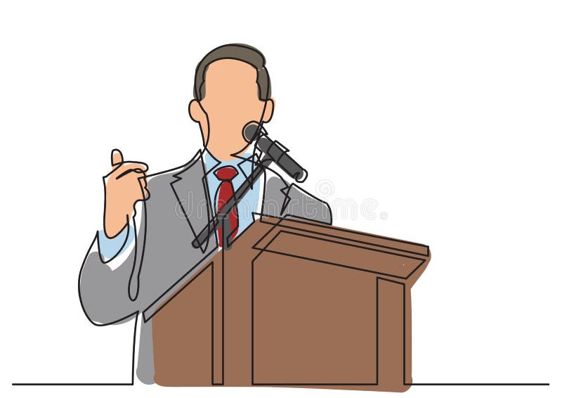 Continuous Line Drawing of Business Coach Talking before Audience Stock ...