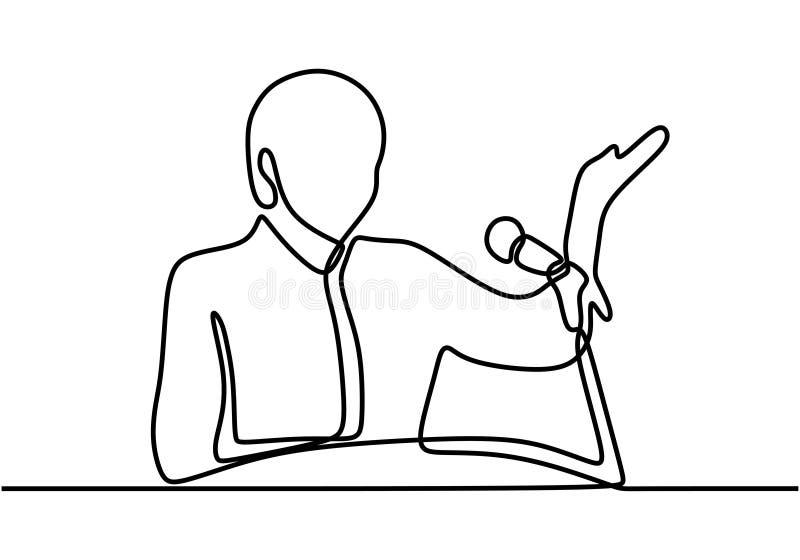 Continuous Line Drawing of Business Coach Talking before Audience ...