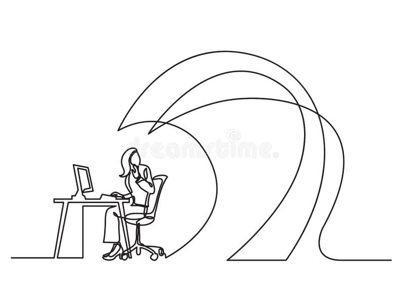 Continuous Line Drawing of Business Concept - Office Worker Under Waves ...