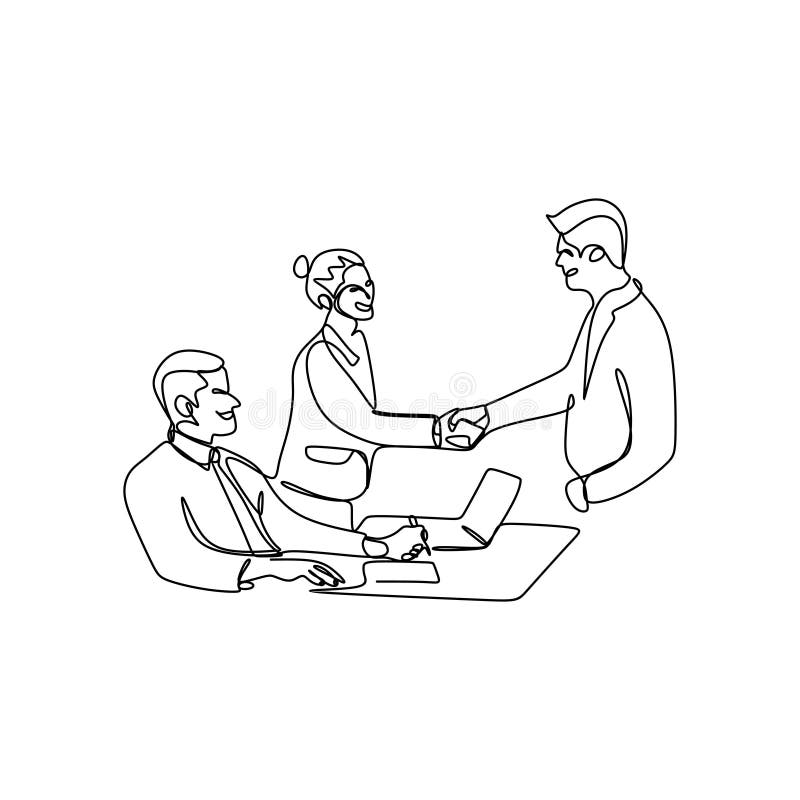 Continuous Line Drawing of Business Meetings with Handshakes Stock ...
