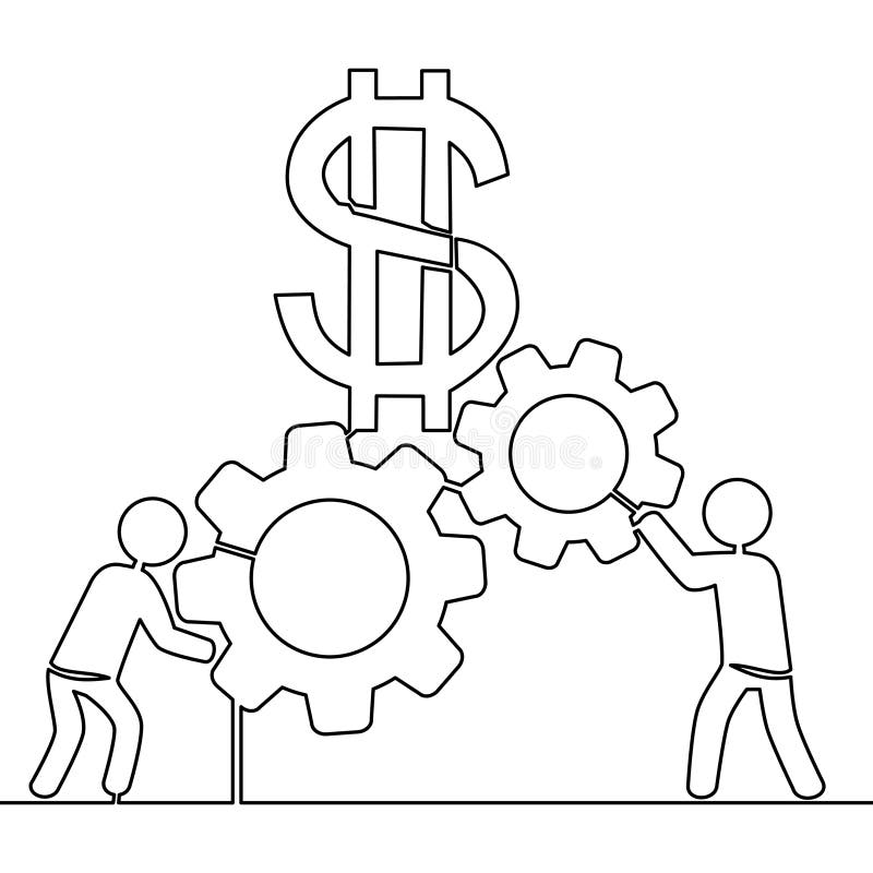 Continuous Line Drawing Business People with Gear System Move Optimize ...