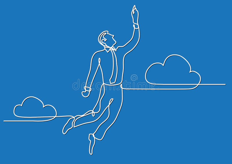 Continuous Line Drawing of Business Situation - Businessman Flying High ...