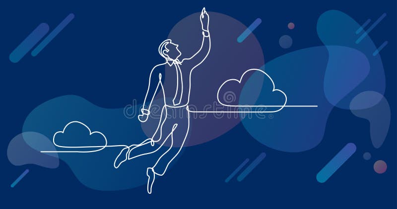 Continuous Line Drawing of Business Situation - Businessman Flying High ...