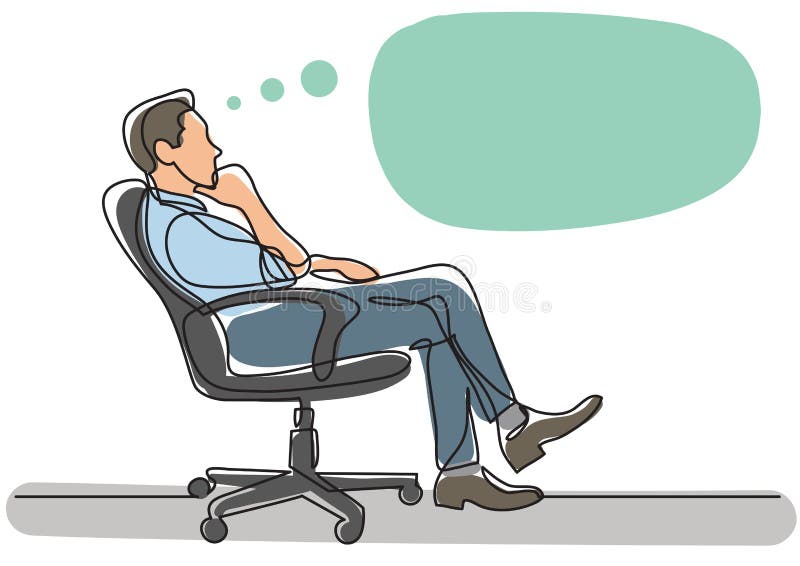 Continuous Line Drawing of Business Situation - Man Sitting in Office ...