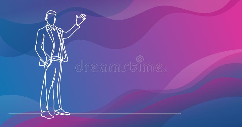 Continuous Line Drawing of Business Situation - Standing Businessman ...