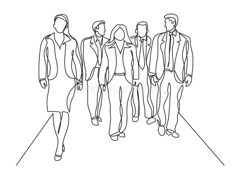 Single Continuous Line Drawing of Male and Female Business Team Members ...