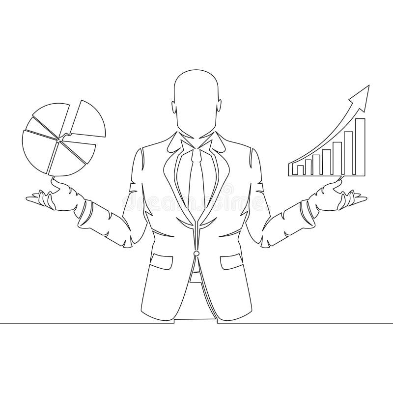Continuous Line Drawing Businessman Consider Graph and Chart Make ...