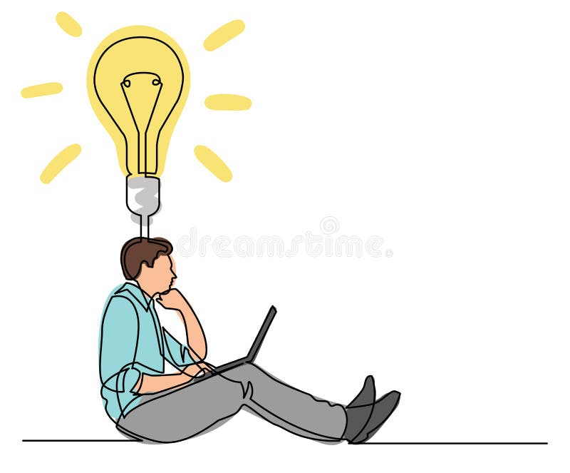 Continuous Line Drawing of Businessman Sitting-thinking about Idea ...