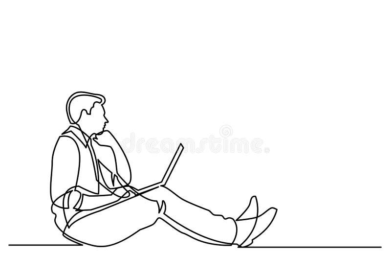 Continuous Line Drawing of Businessman Sitting Thinking with Lap Stock ...