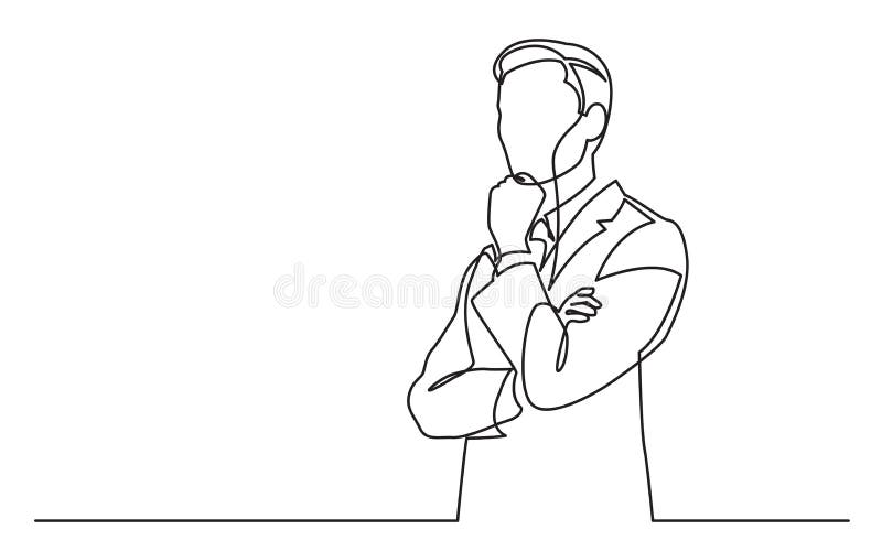 Continuous Line Drawing of Businessman Thinking Hard Stock Illustration ...