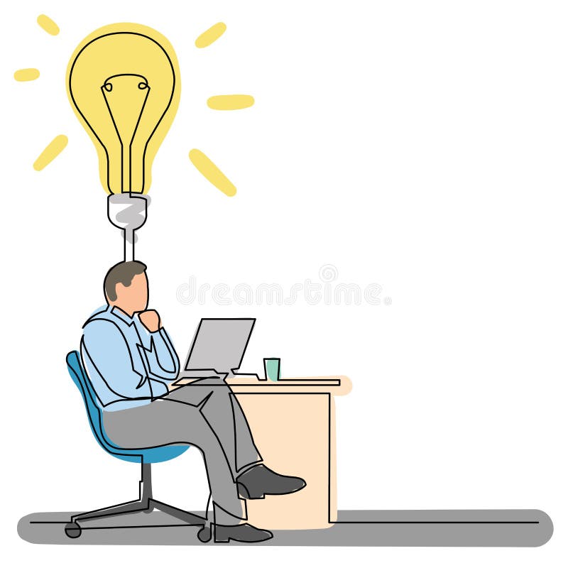 Continuous Line Drawing of Businessman Thinking about Idea Stock Vector ...