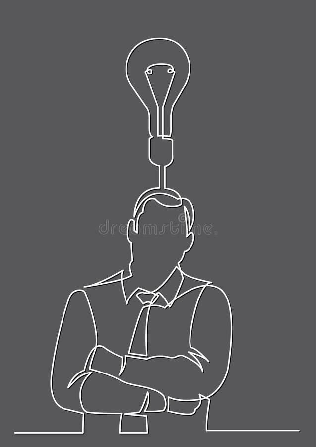 Continuous Line Drawing of Businessman Thinking about Idea Stock Vector ...