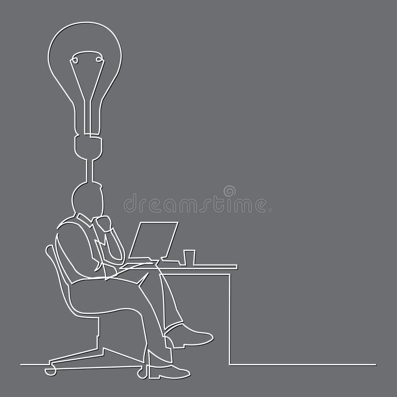 Continuous Line Drawing of Businessman Thinking about Idea Stock Vector ...