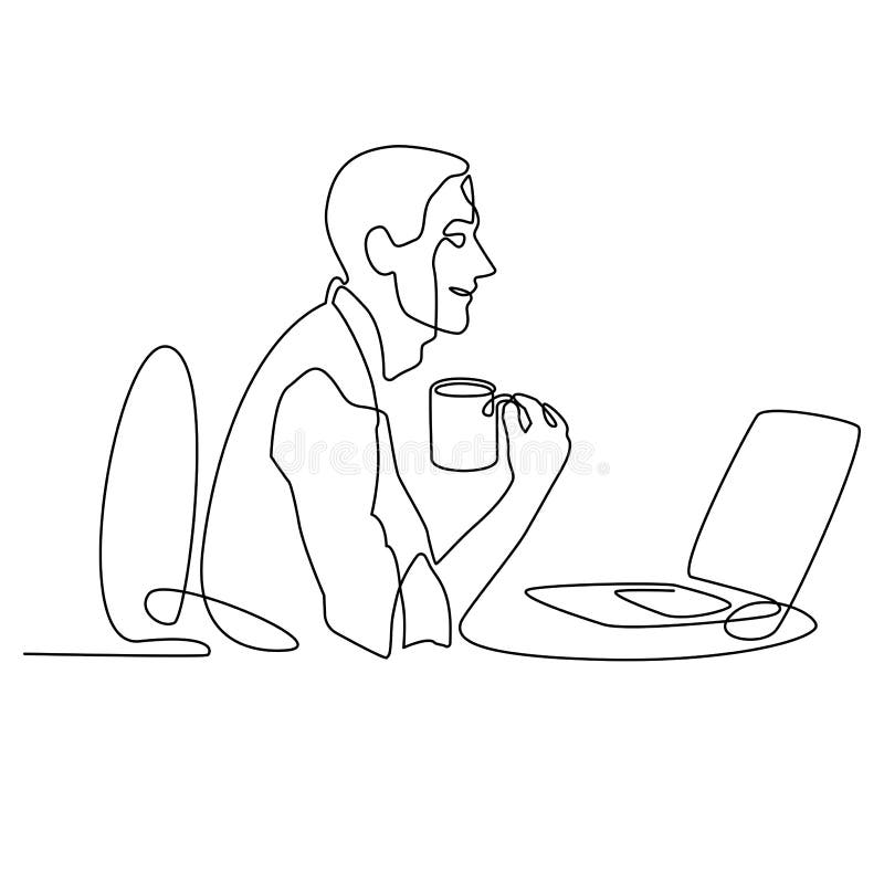 Continuous Line Drawing of Businessman Working Behind Computer Stock ...