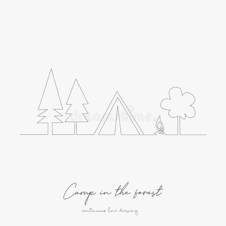 Continuous Line Drawing. Camp in the Forest. Simple Vector Illustration ...