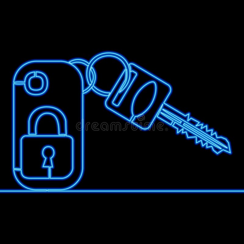 Continuous Line Drawing Car Key with Alarm System Icon Neon Glow Vector ...