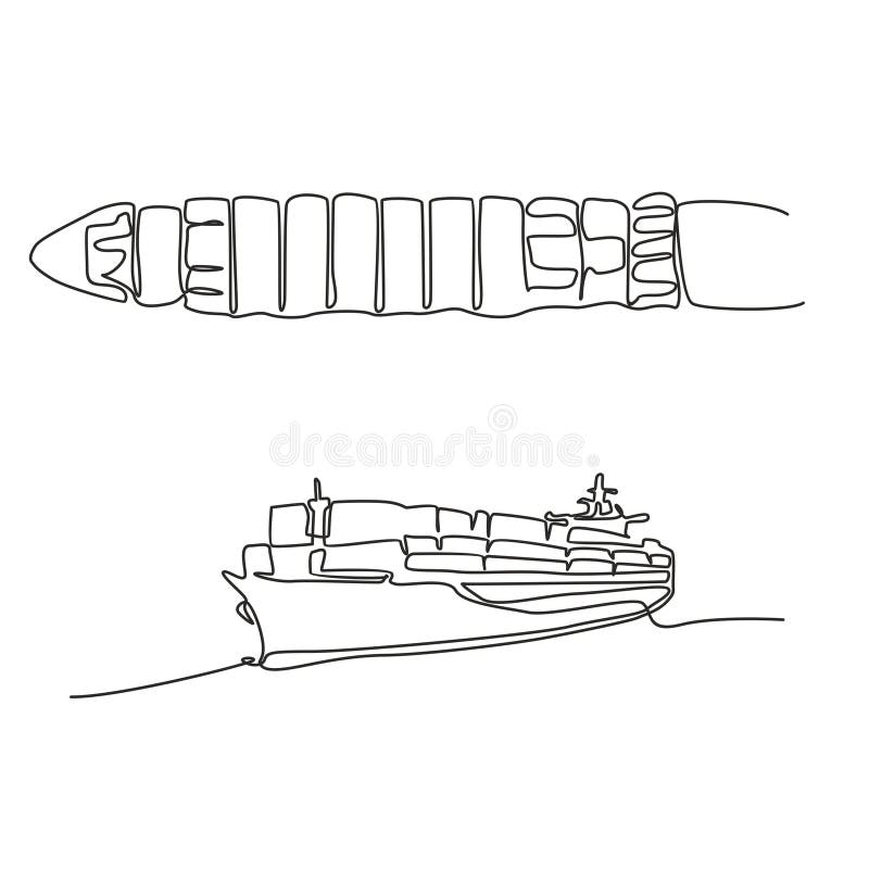 Continuous Line Drawing of Cargo Ship Stock Vector - Illustration of ...