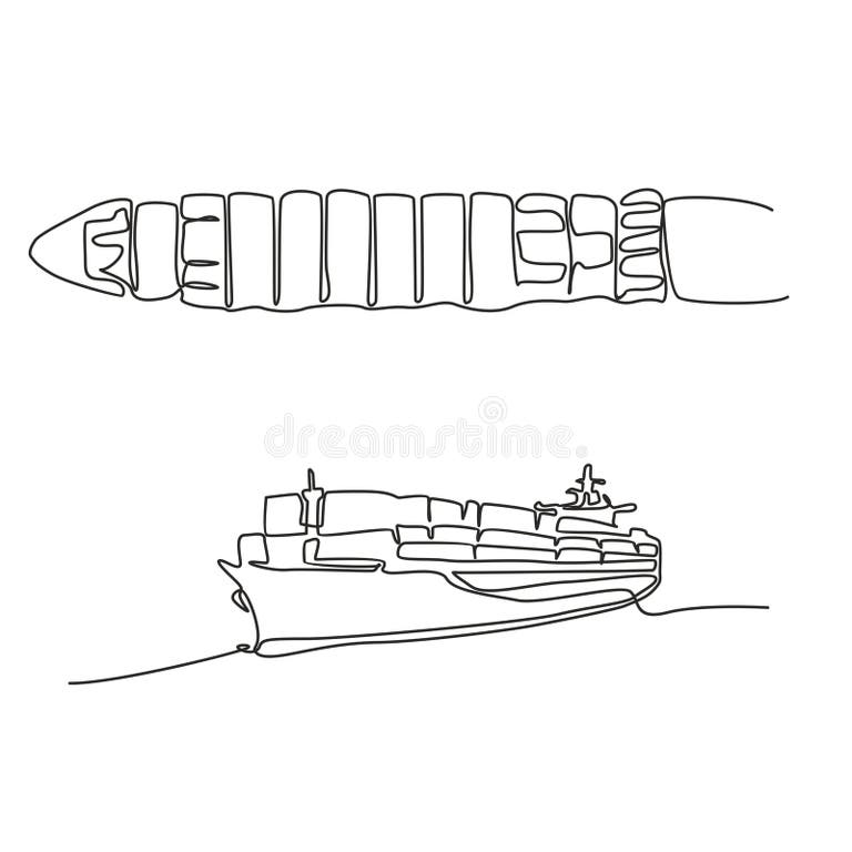Continuous Line Drawing of Cargo Ship Stock Vector - Illustration of ...