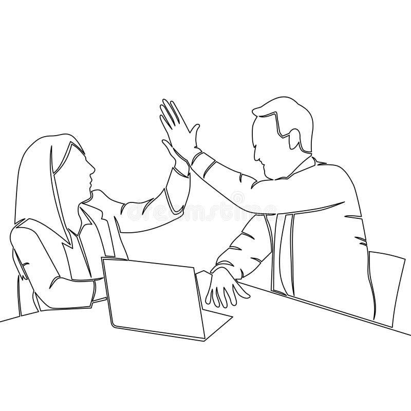 Continuous Line Drawing Celebrating Business Success Icon Vector ...