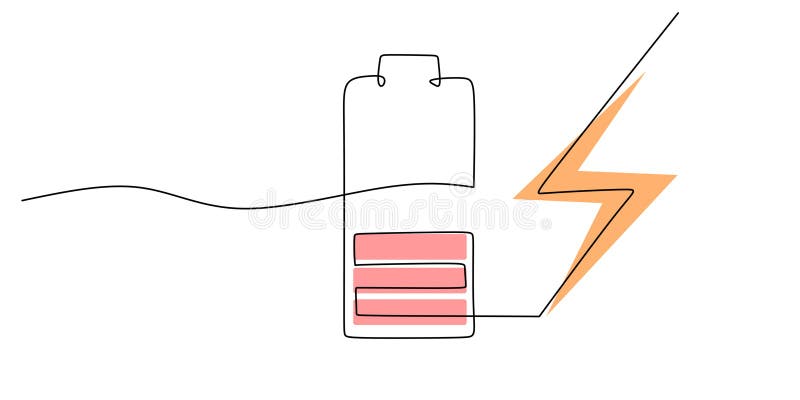 Continuous Line Drawing Charging Battery Icon. Energy Replenishment ...