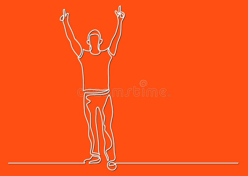 Continuous Line Drawing of Cheering Man Hands Up Stock Vector ...