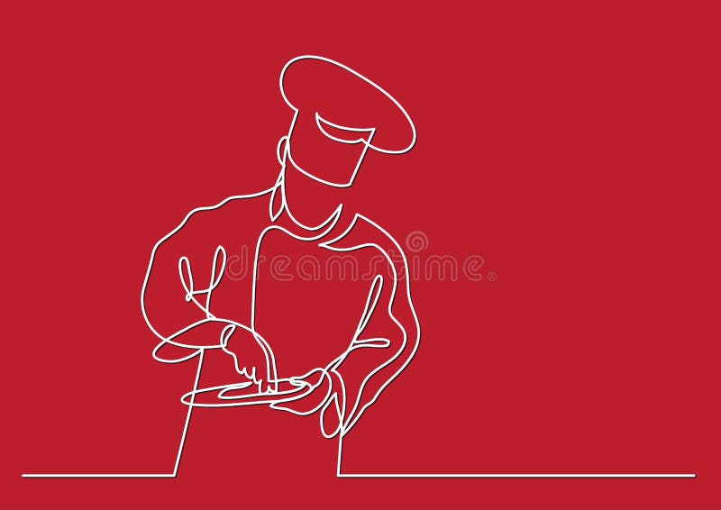 Continuous Line Drawing of Chef Cooking Gourmet Meal Stock Vector ...
