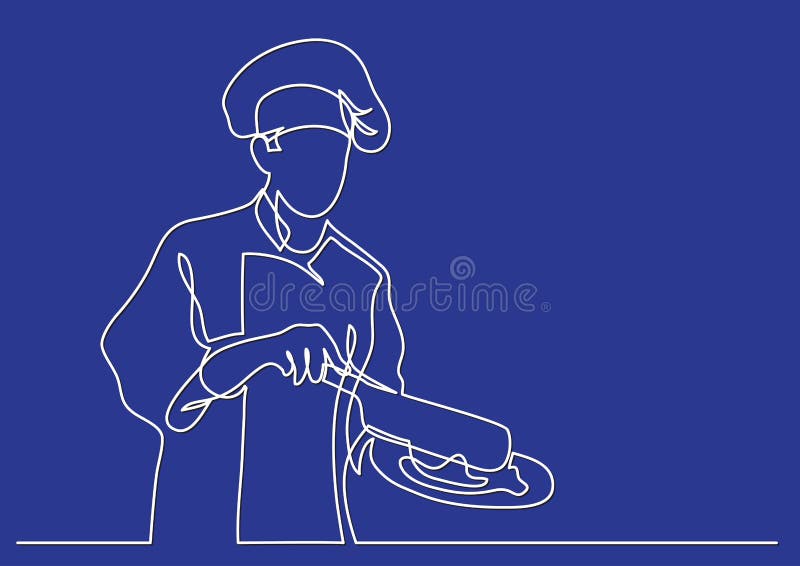 Continuous Line Drawing of Chef Cooking Meal Stock Vector ...