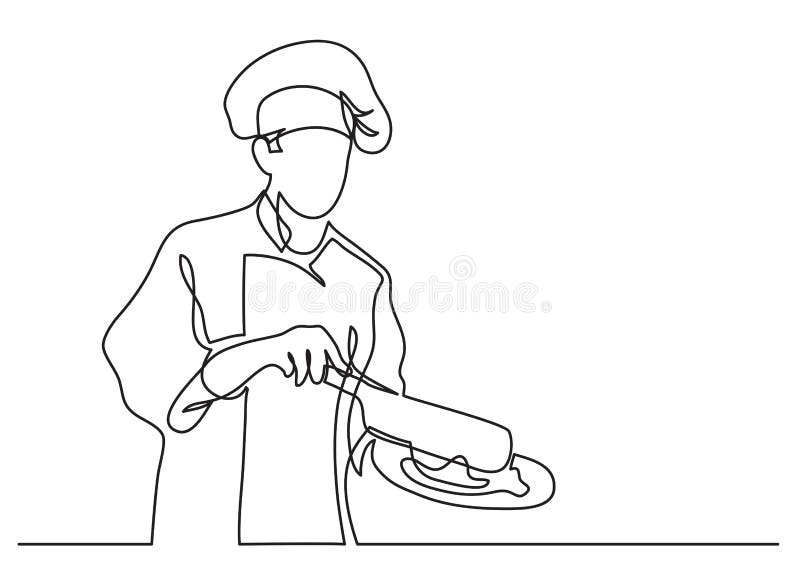 Continuous Line Drawing of Chef Cooking Meal Stock Vector ...