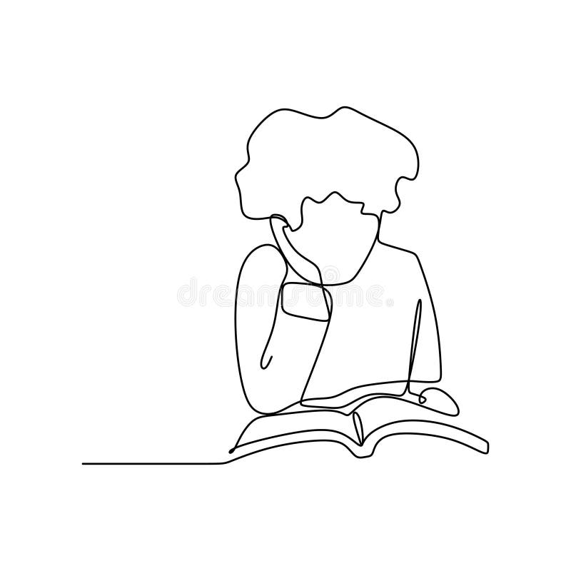 Continuous Line Drawing of a Child Reading a Book Stock Vector ...