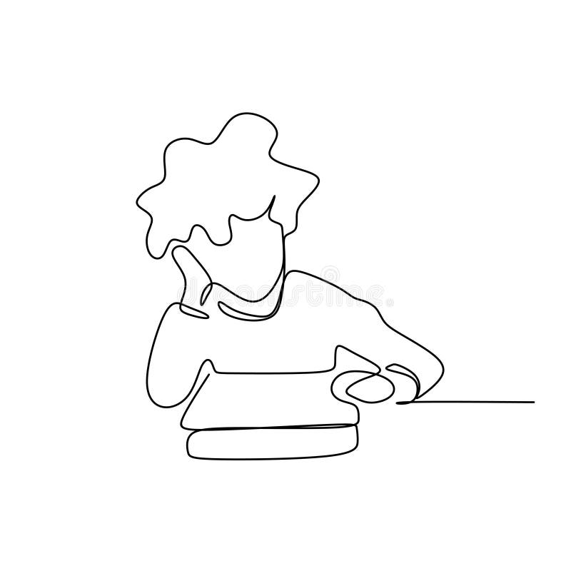 Continuous Line Drawing of a Child Reading a Book Stock Vector ...