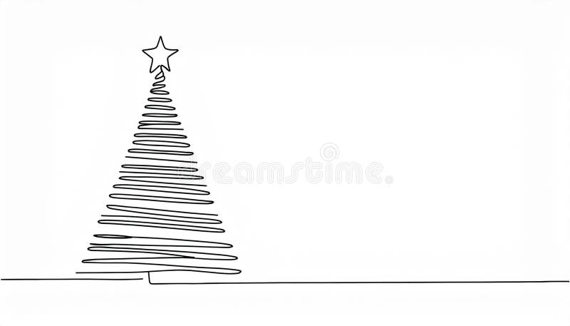 Continuous Line Drawing of Christmas Tree. Christmas Tree Line ...