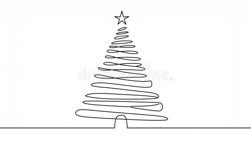 Continuous Line Drawing of Christmas Tree. Christmas Tree Line ...