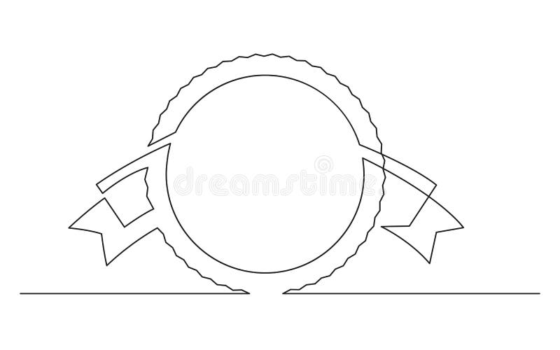 Continuous Line Drawing of Circle and Ribbon Label Stock Vector ...