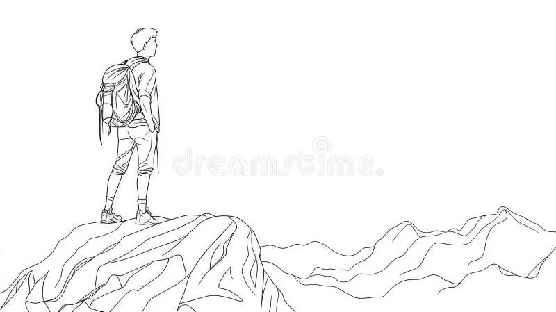 Continuous Line Drawing of a Climber Reaching the Summit Stock ...
