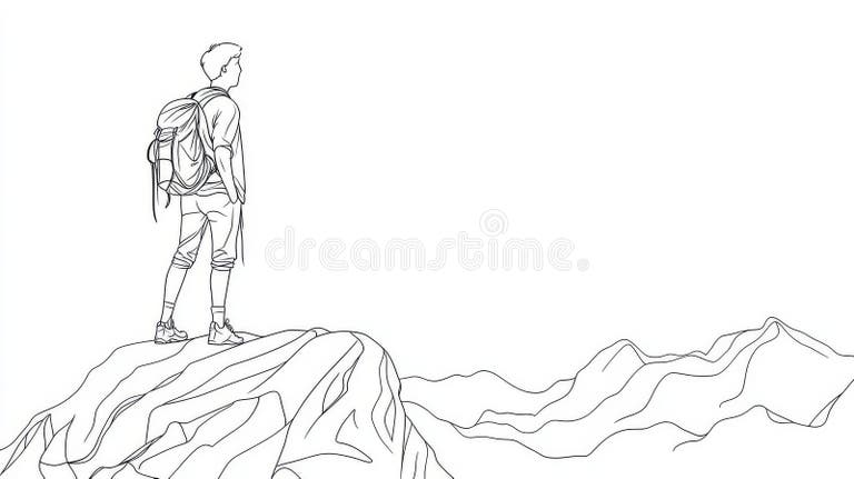 Continuous Line Drawing of a Climber Reaching the Summit Stock ...