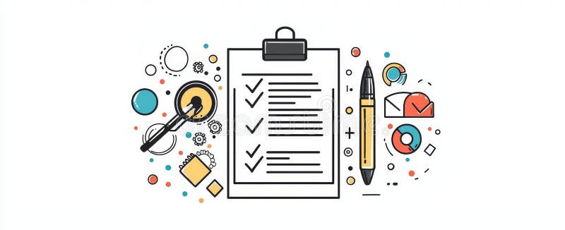 A Continuous Line Drawing of Clipboard with a Check List and a Pen. To ...