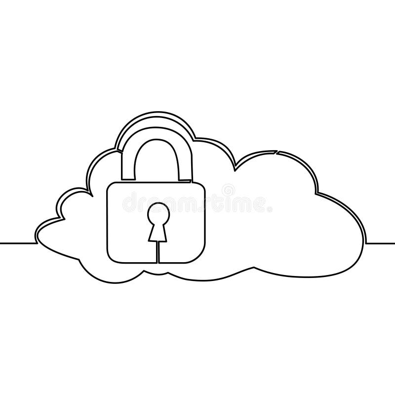 Continuous Line Drawing Cloud with Padlock Locked Cloud Symbol Icon ...
