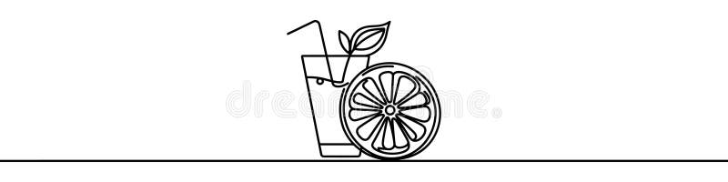 Continuous Line Drawing of Cocktail Glass with Slice of Lemon Stock ...